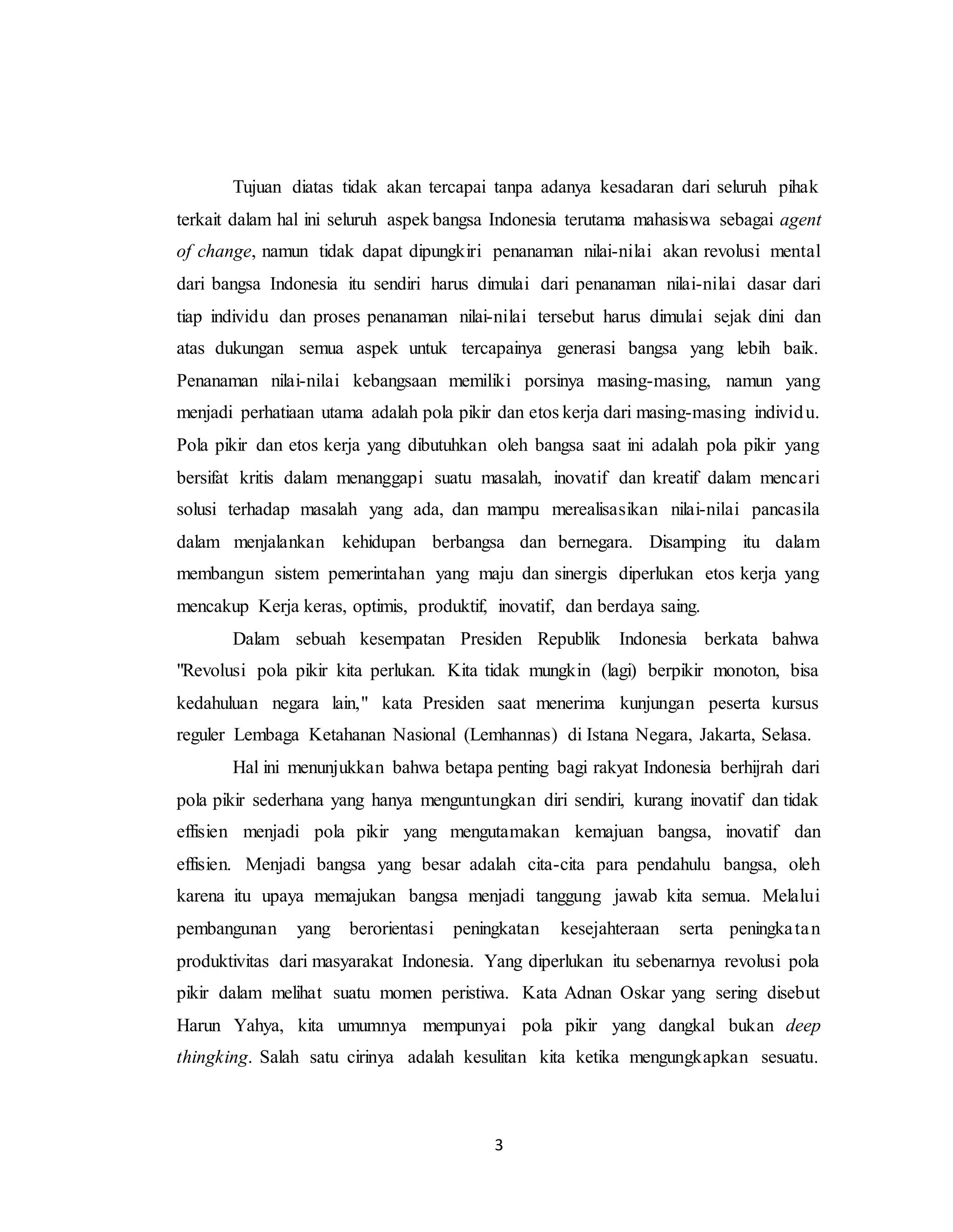 Pola pikir dan etos kerja revolusioner sebagai pondasi kekuatan bangsa | PDF
