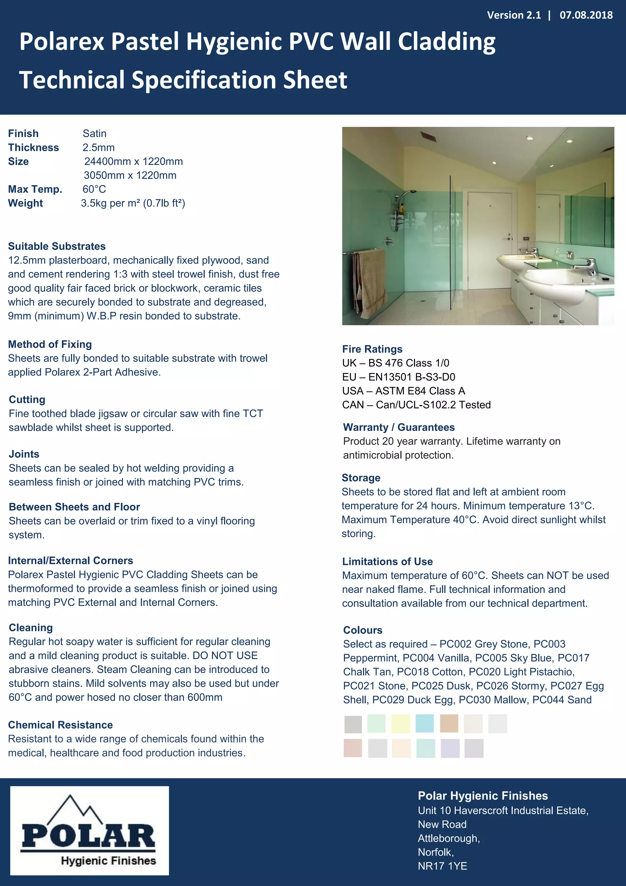 Polarex Pastel Hygienic PVC Wall Cladding Specification Sheet | PDF ...