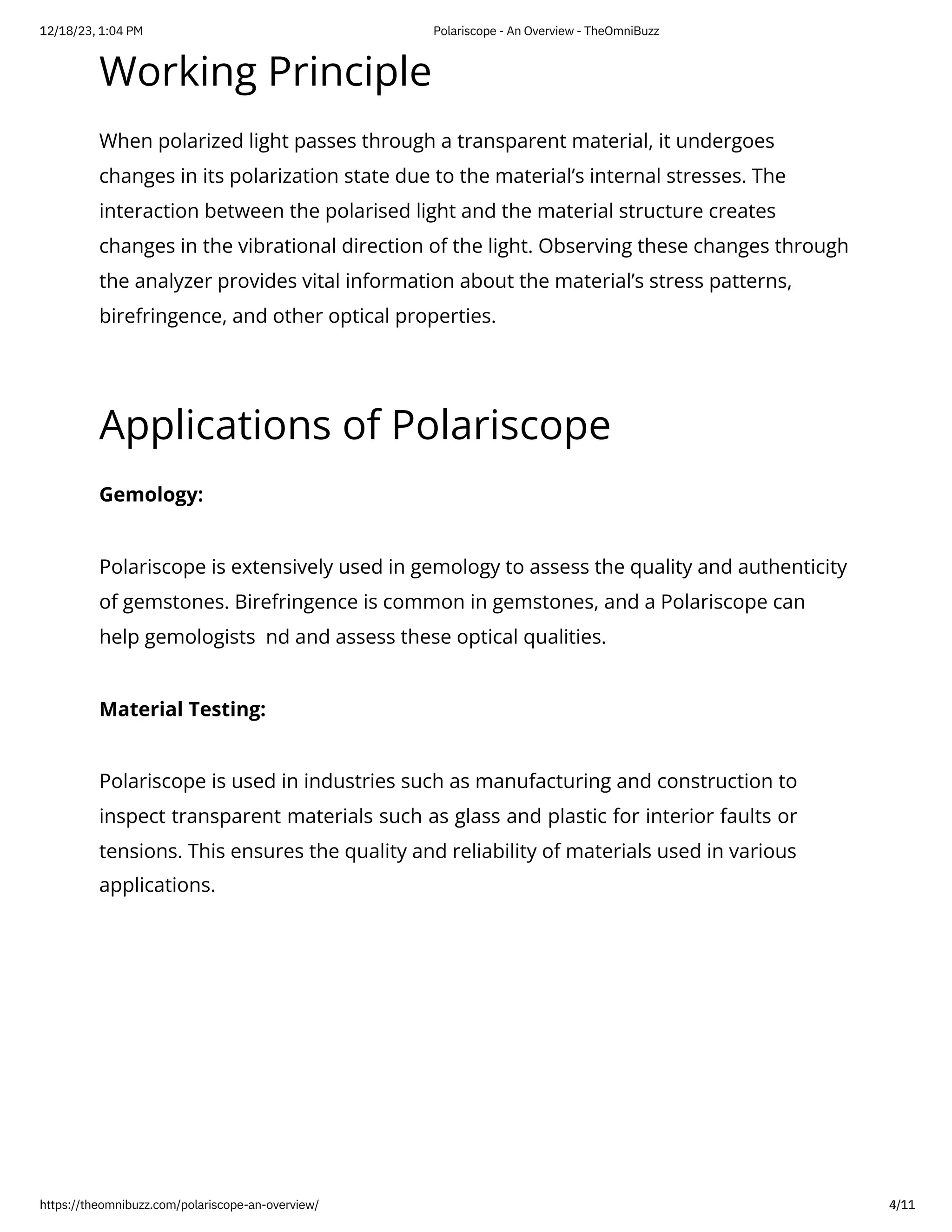Polariscope – An Overview | PDF
