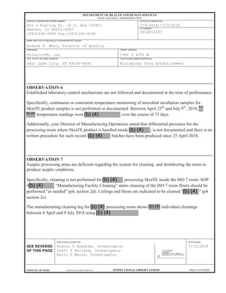 PolarityTE FDA Form 483 | PDF