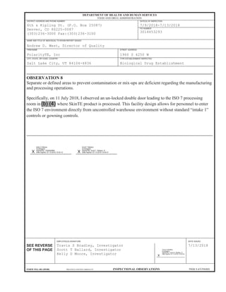 PolarityTE FDA Form 483 | PDF