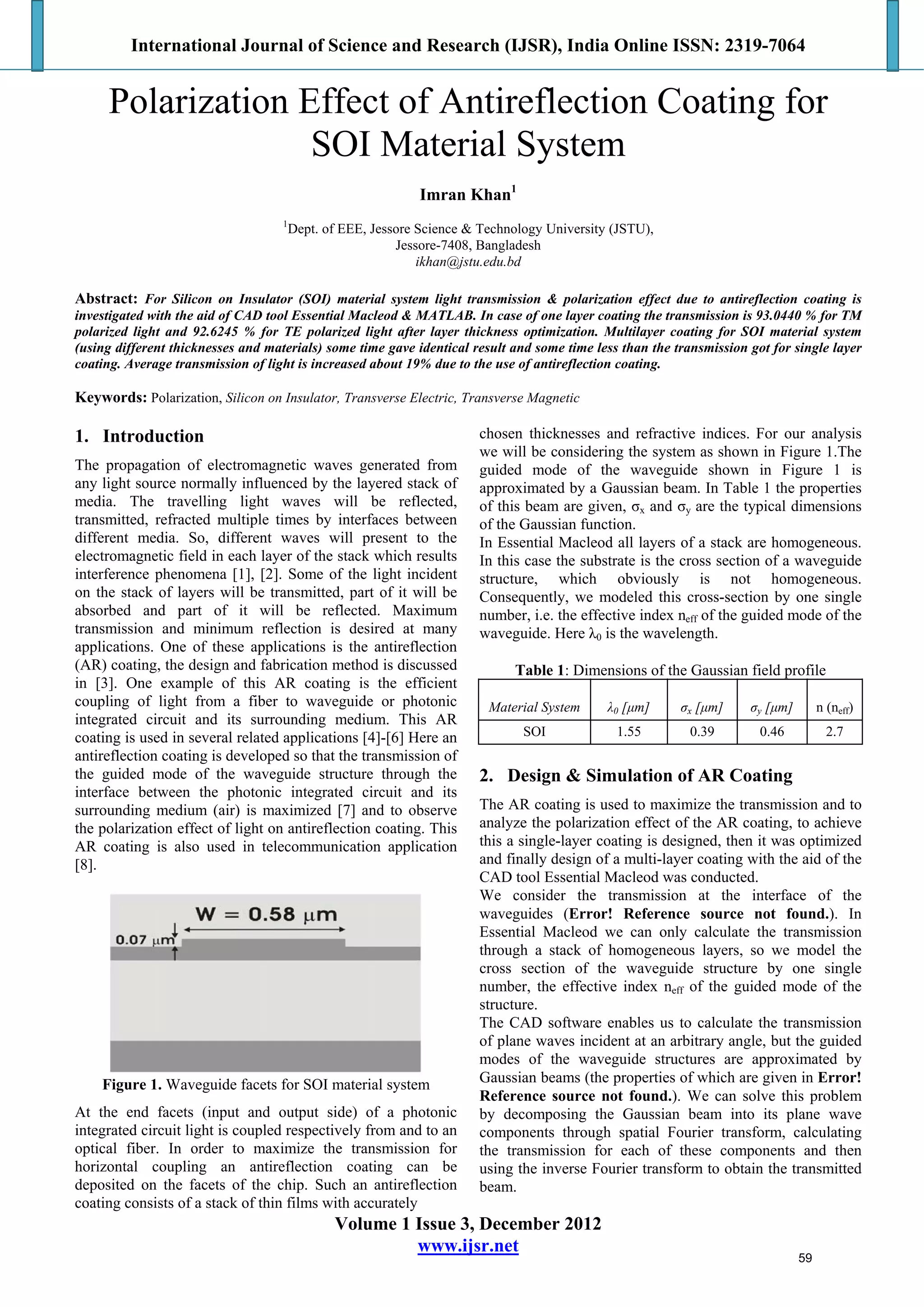 Polarization Effect Of Antireflection Coating For Soi Material System Pdf