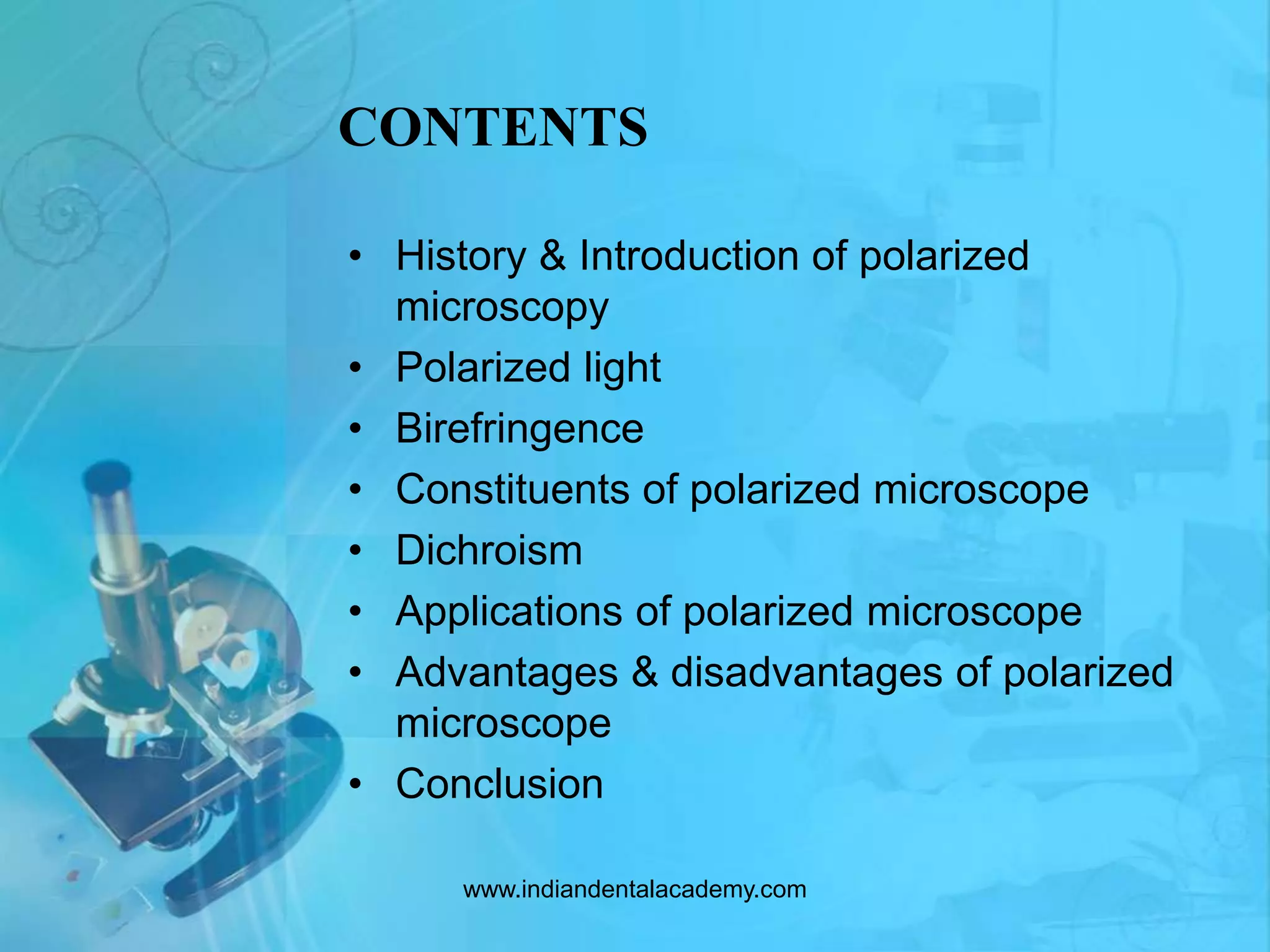Polarized microscopy seminar/prosthodontic courses | PPTX