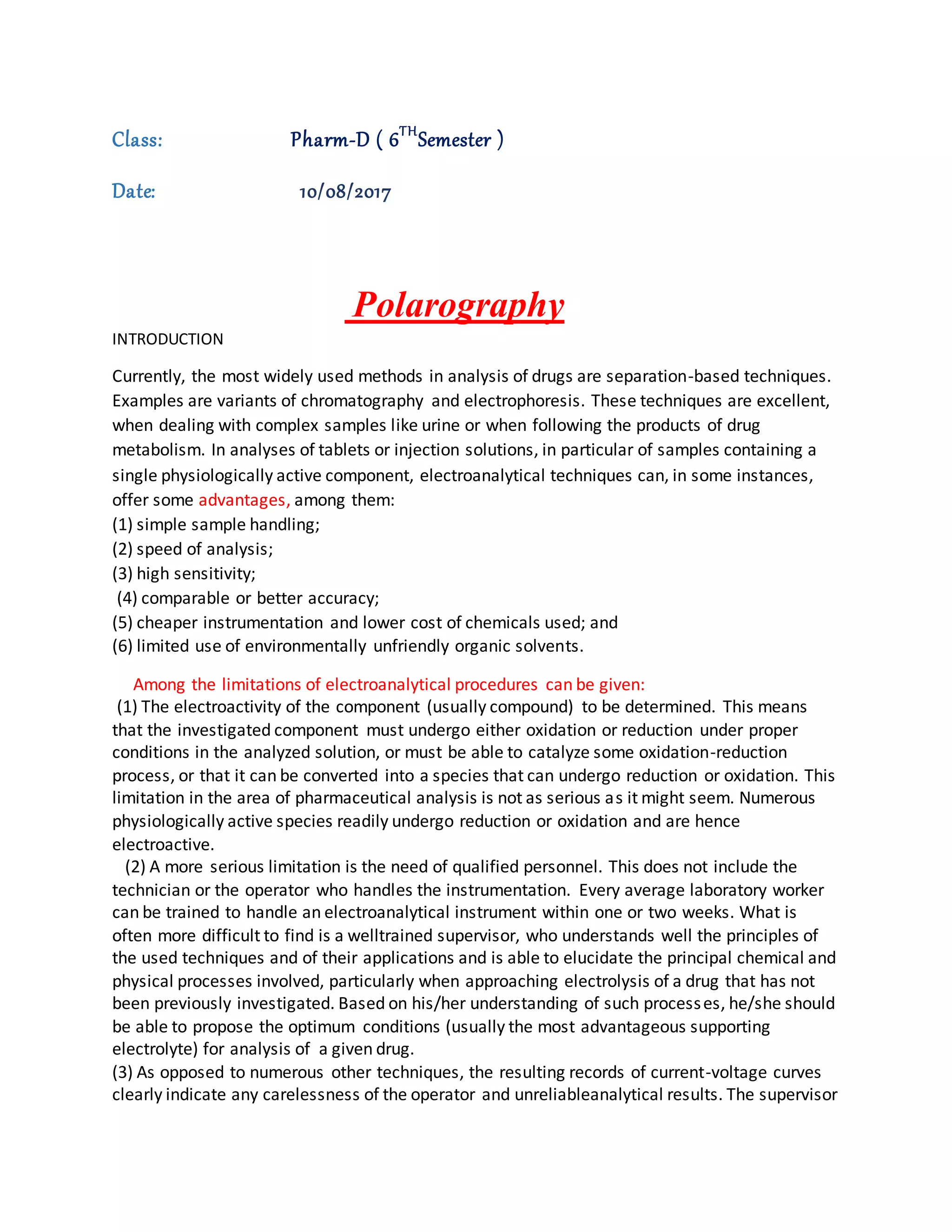 Polarography in instrumentation | DOCX