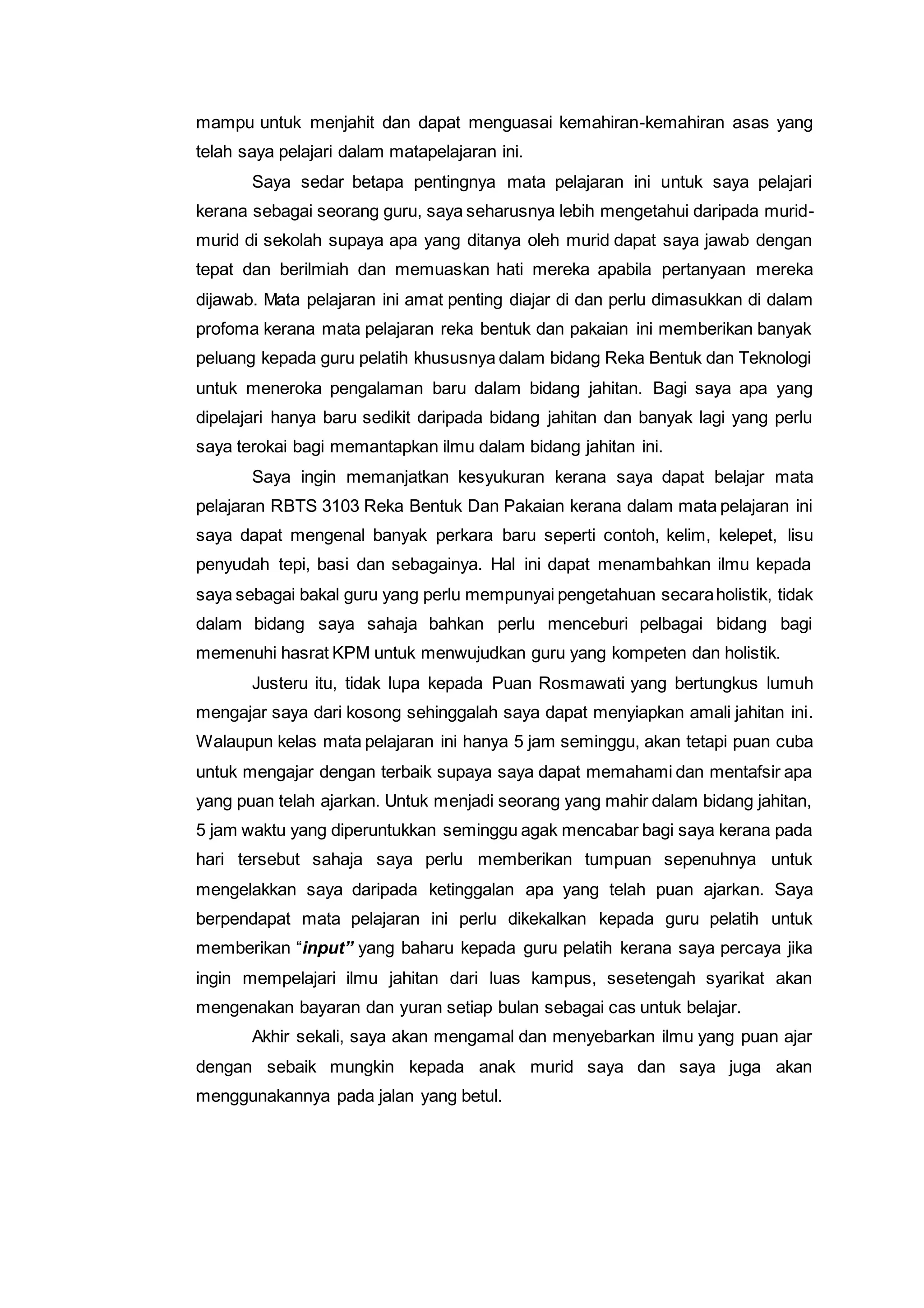 rekod kerja jahitan | DOCX