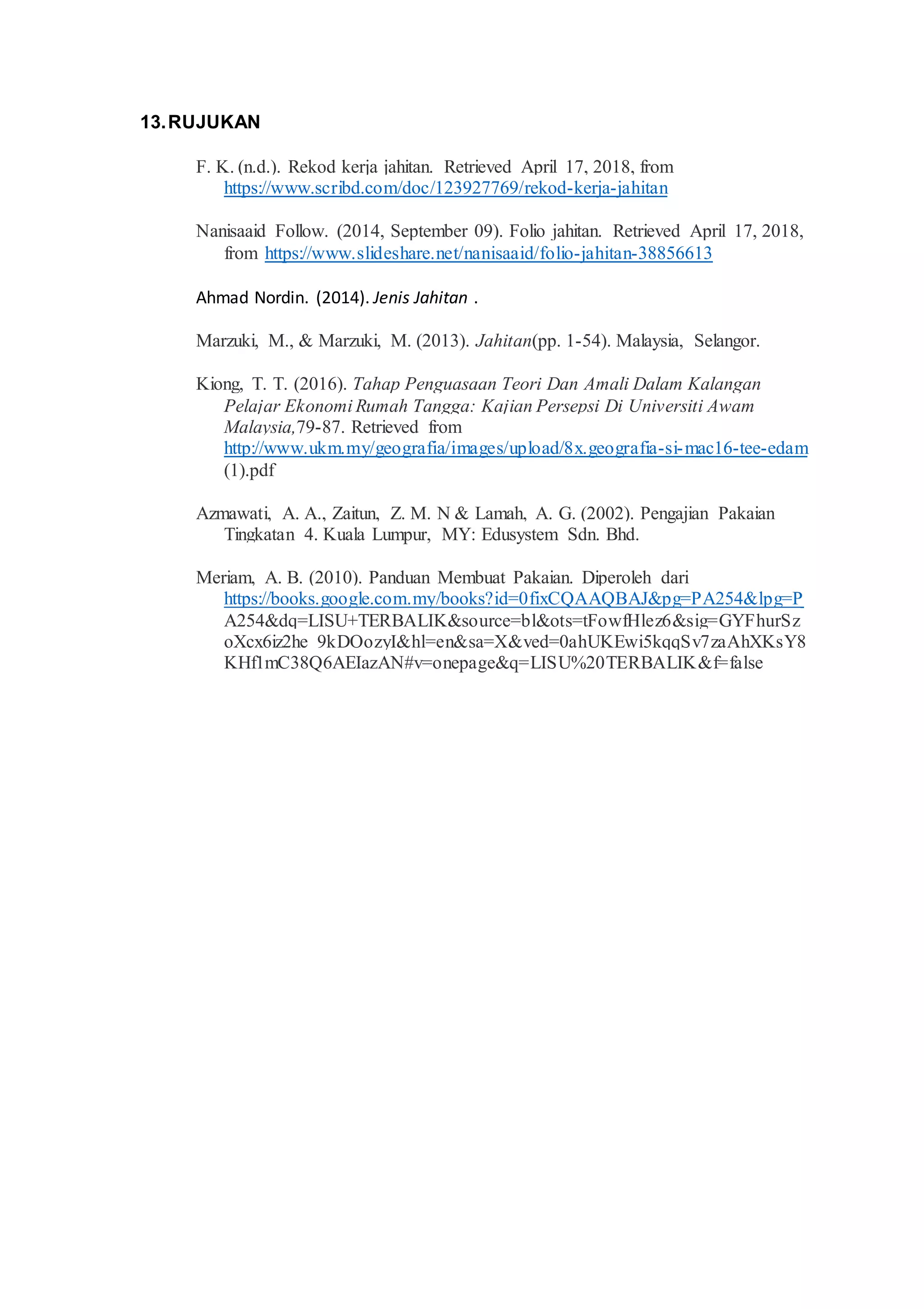rekod kerja jahitan | DOCX