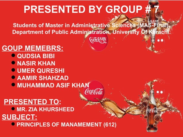 POLC Frame Work of Coca Cola Presentaion (MAS after PGDPA) | PPT