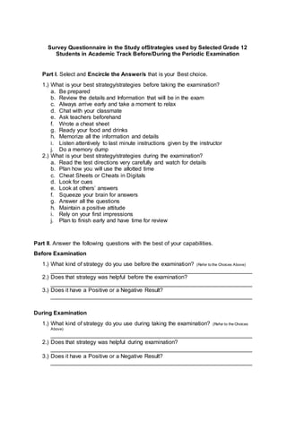 Strategies used by Selected Grade 12 Students in Academic Track Before ...
