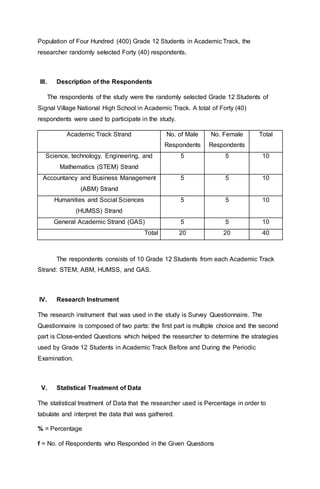 Strategies used by Selected Grade 12 Students in Academic Track Before ...