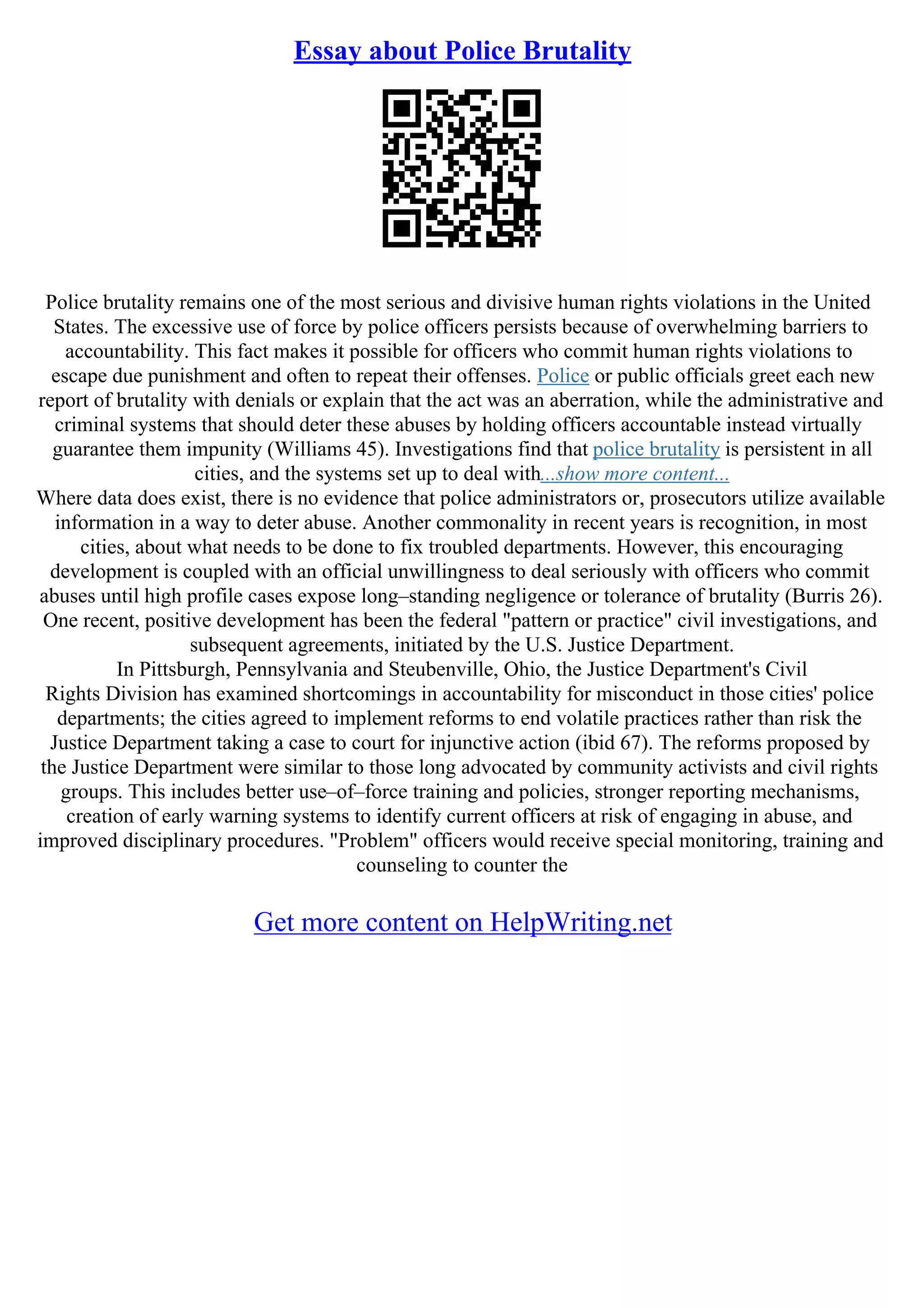 Police Brutality Essays | PDF