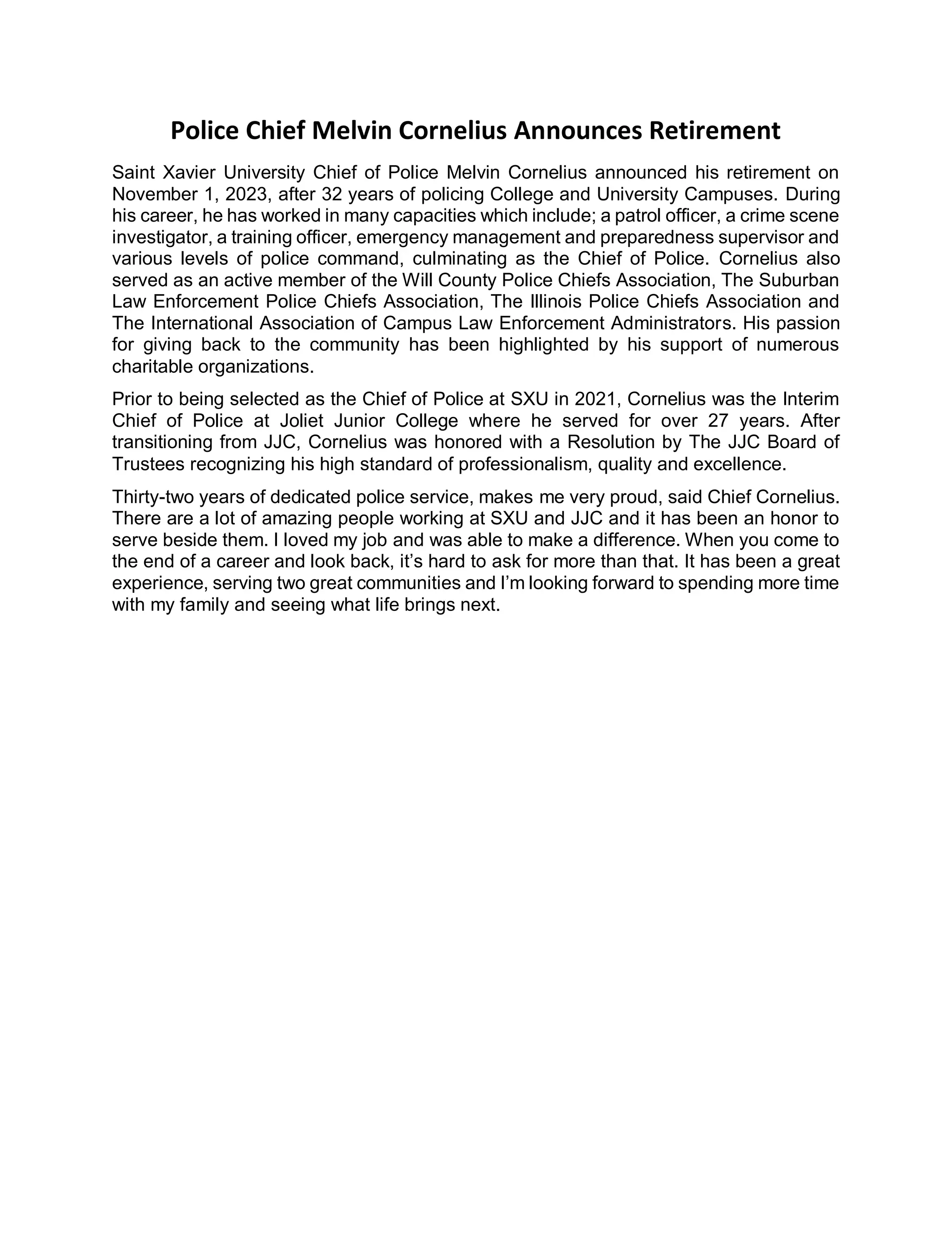 Police Chief Melvin Cornelius Announces Retirement | PDF | Crime ...