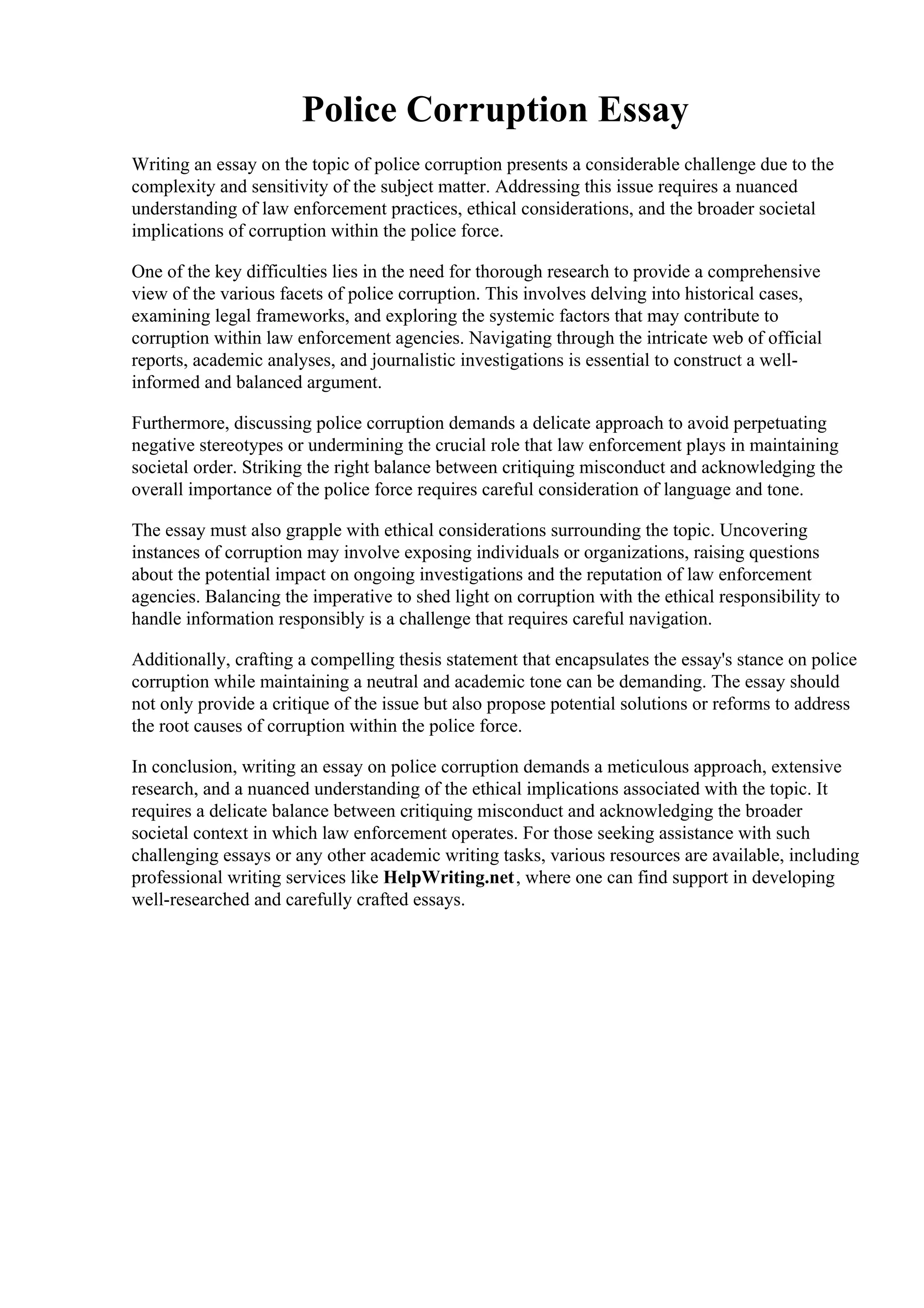 Police Corruption Essay | PDF