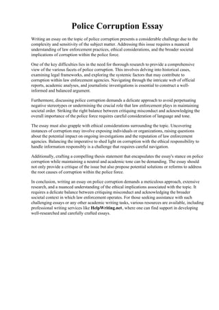 Police Corruption Essay | PDF