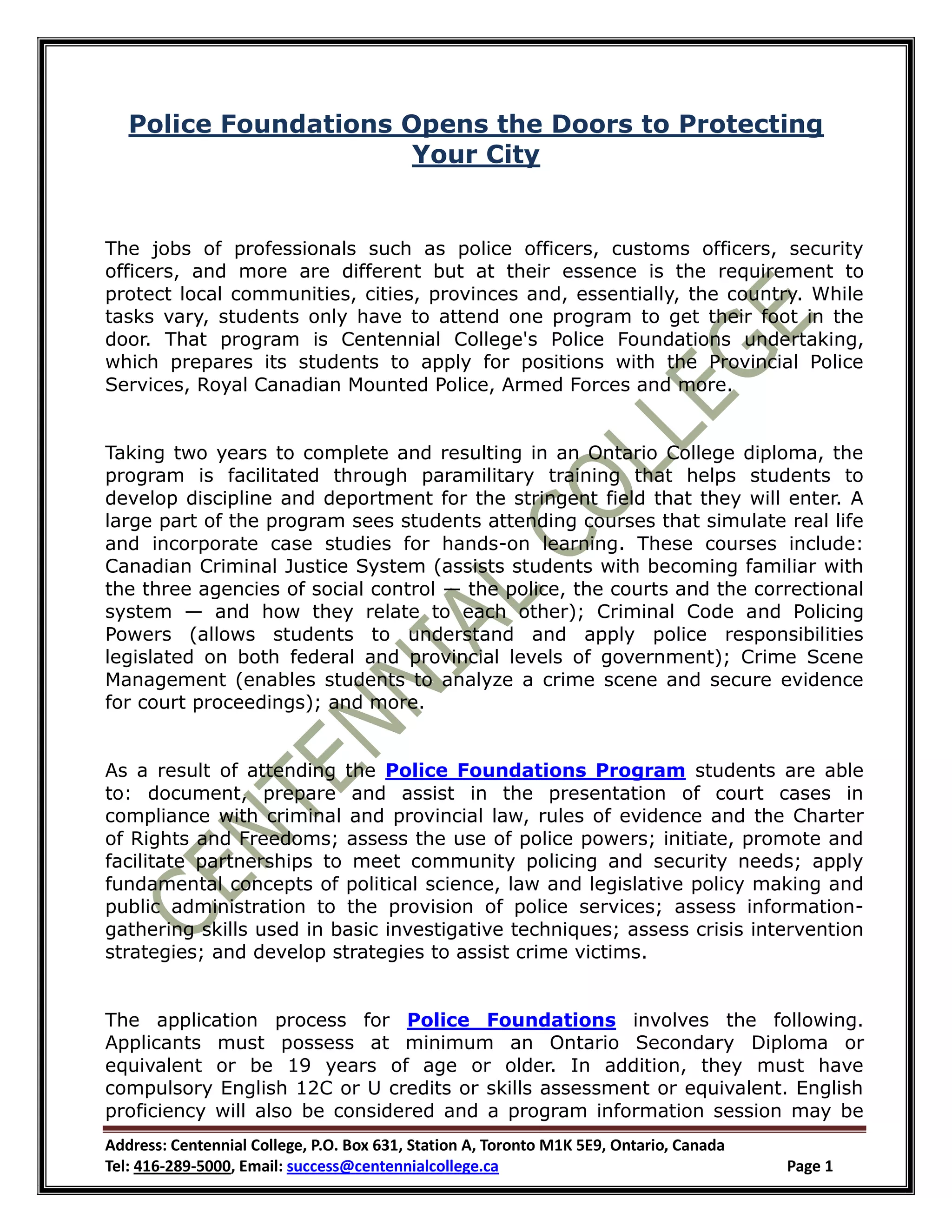 Police Foundations Opens the Doors to Protecting Your City | DOCX