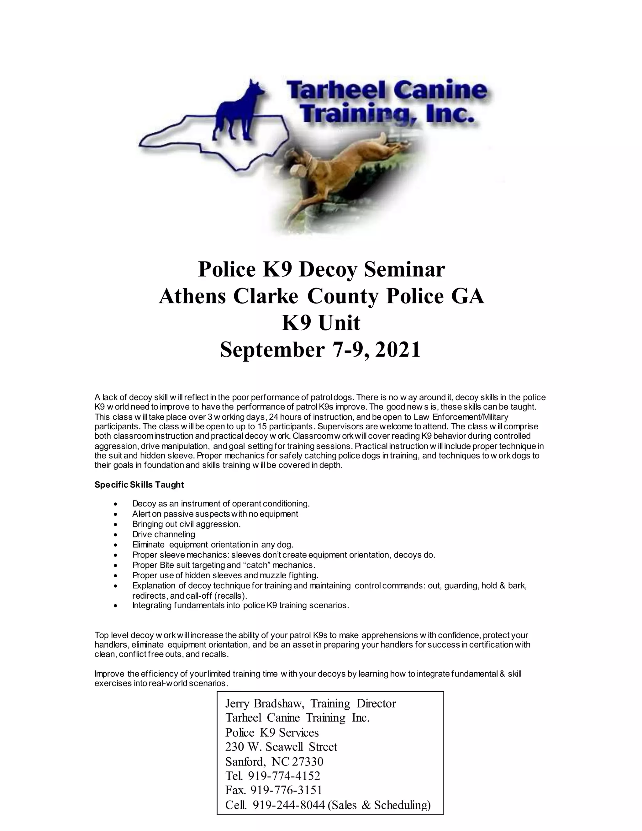 Police K9 Decoy Seminar Athens-Clarke GA 2021 | PDF
