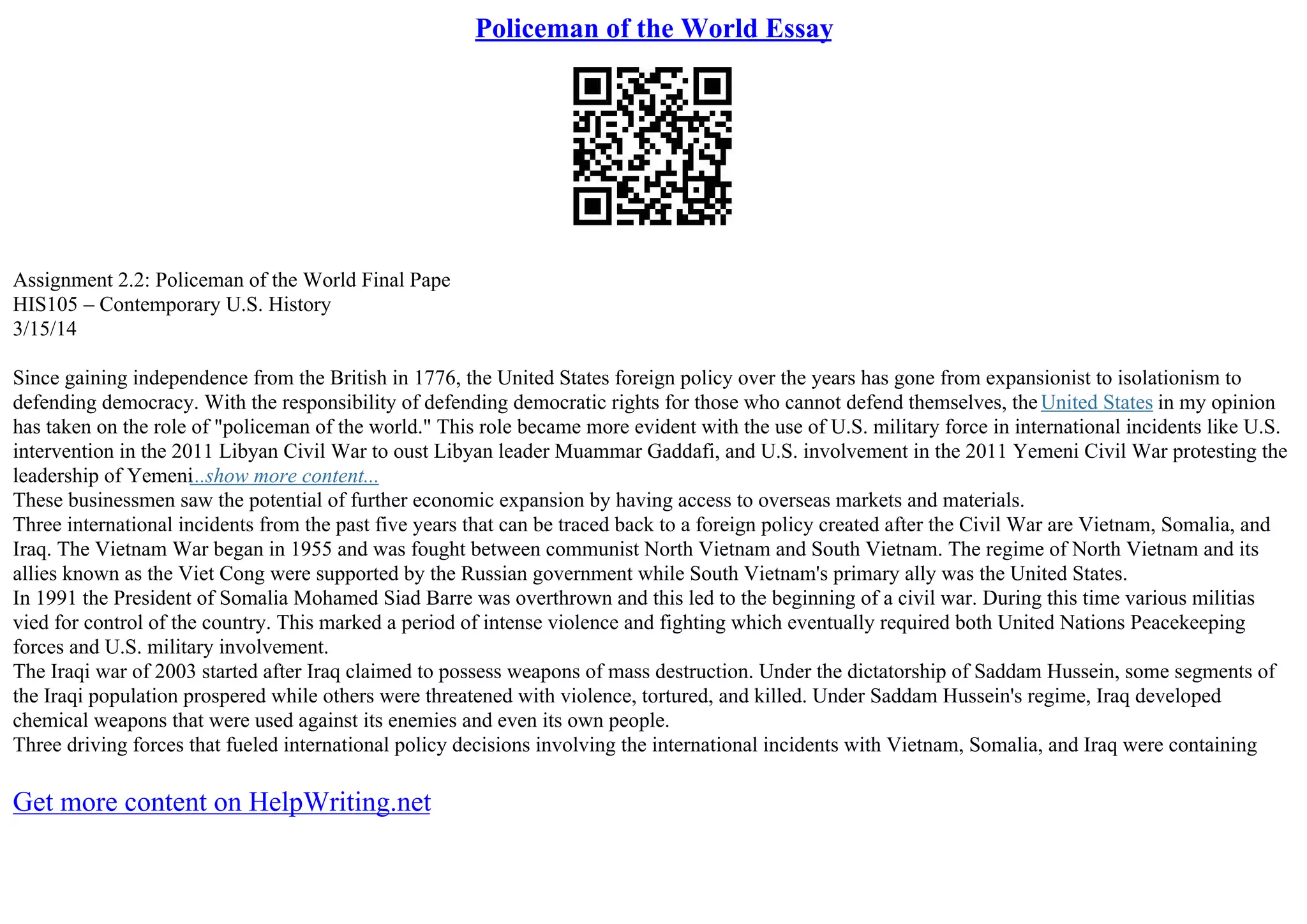 Policeman Of The World Essay | PDF