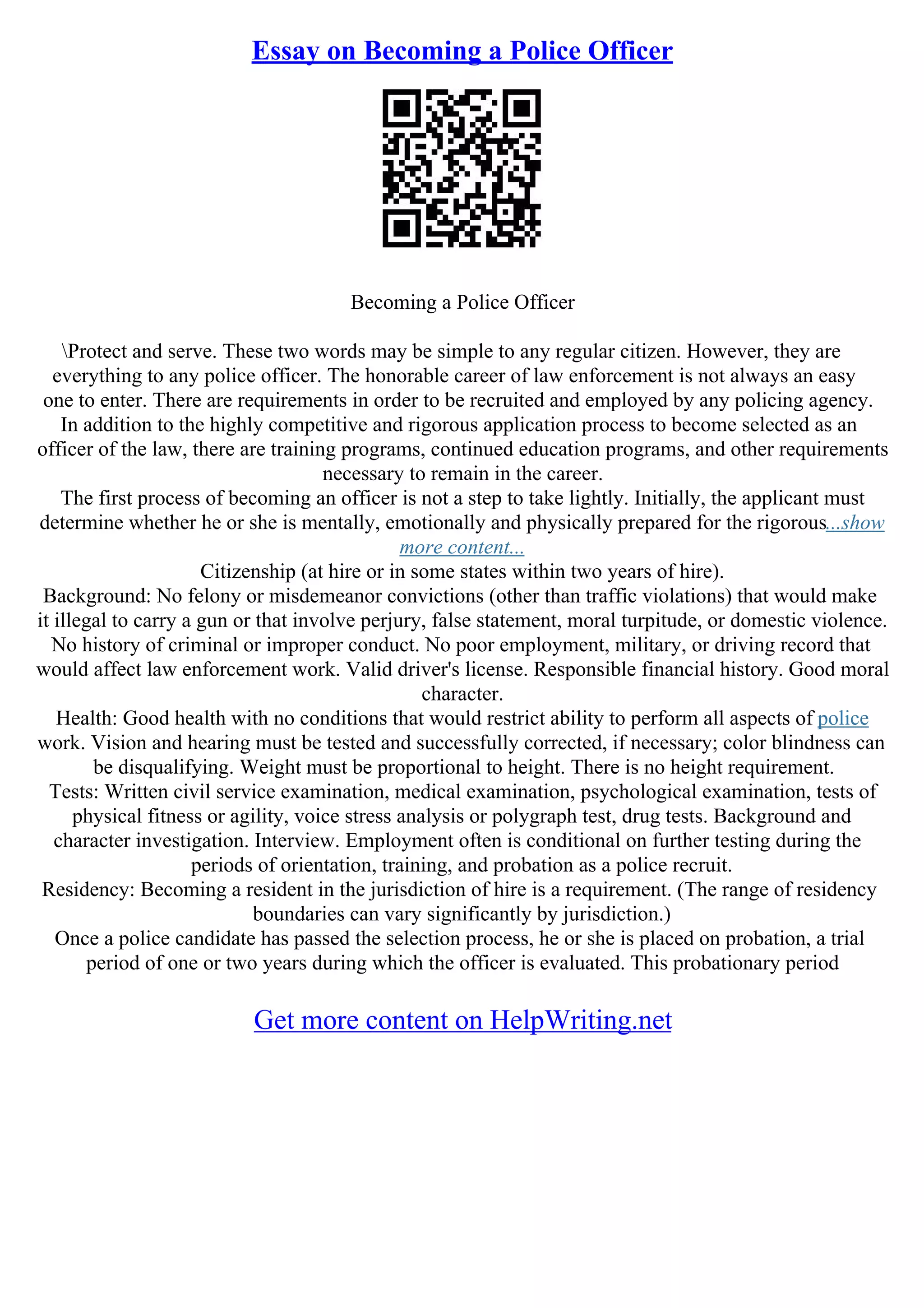 Police Officer Essay | PDF