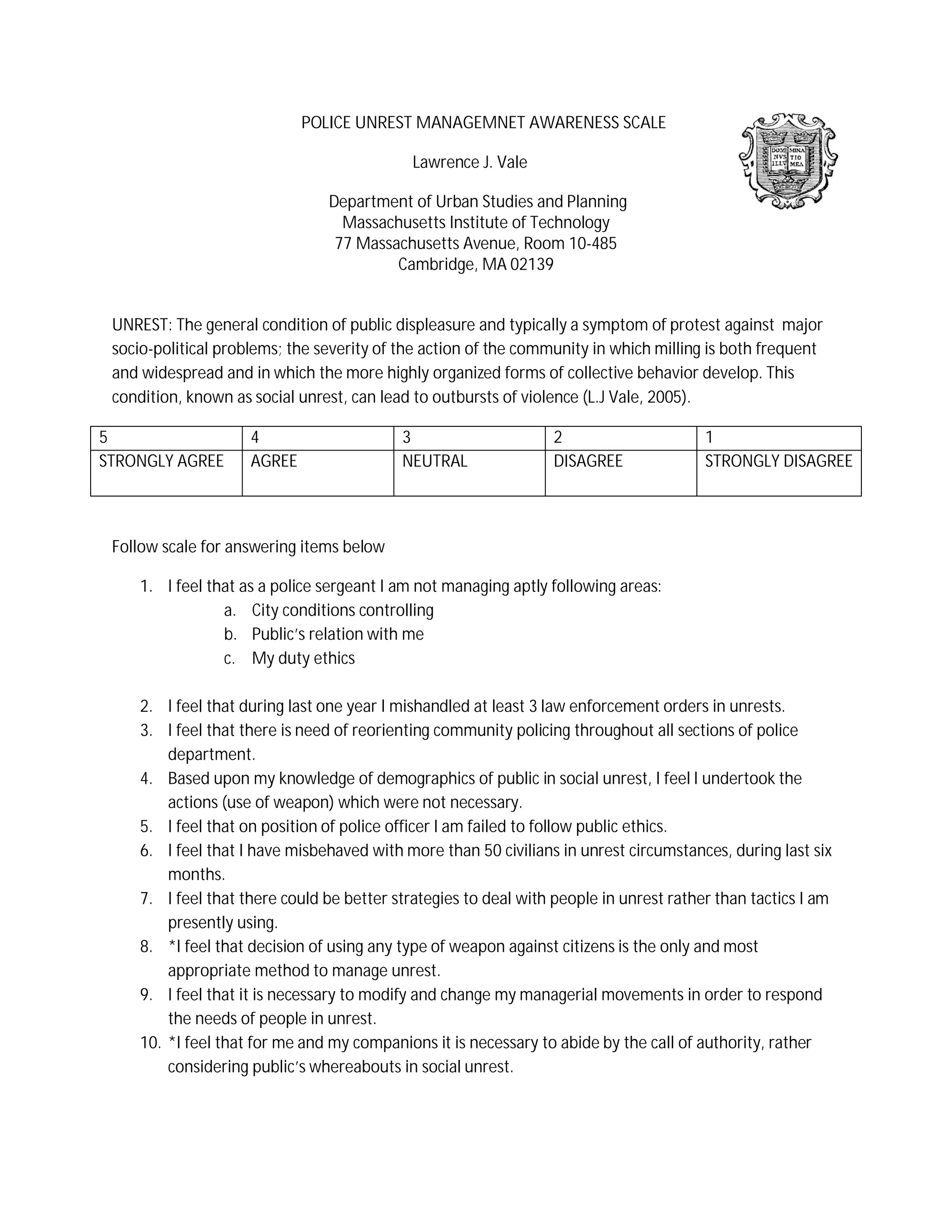 Police unrest management awareness scale | PDF