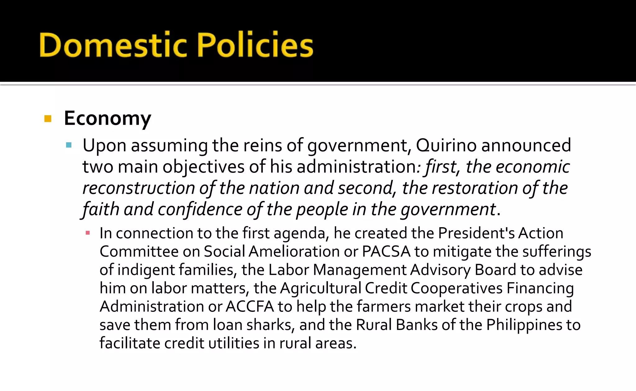 Policies and programs of philippine presidents | PPTX