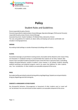 Policy 026-student-rules-and-guidelines | PDF | Alcoholic Beverages ...