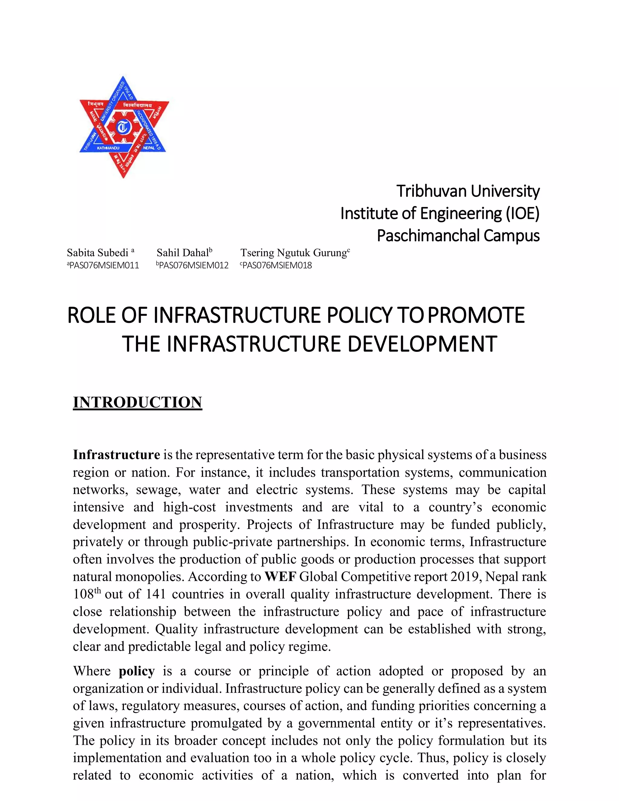 Policy and Infrastructure Development | PDF