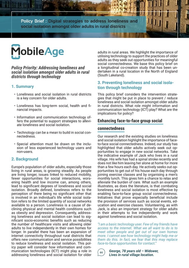Policy Brief : Digital strategies to address loneliness and social isolation amongst older ...