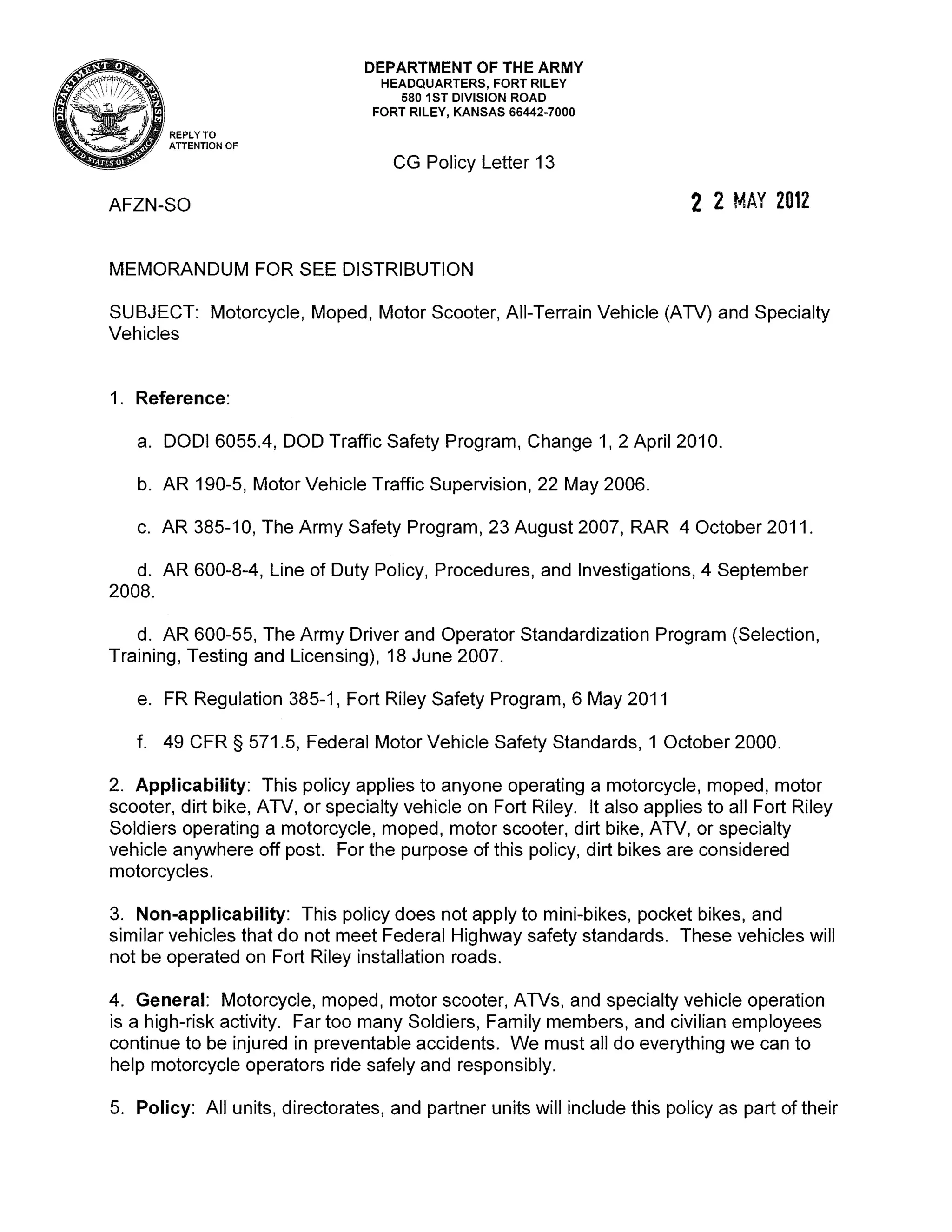 Policy 13 Motorcycle, Moped. Motor Scooter, All-terrain vehicle | PDF