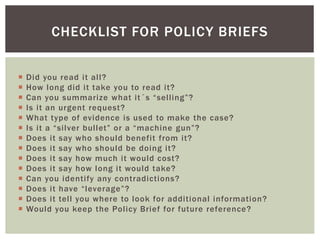 Policy advocacy: From research to policy messages checklist for policy ...