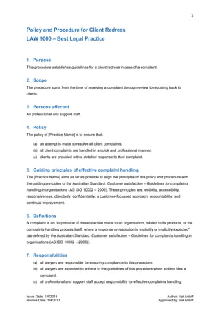 Policy and procedure for client redress | PDF