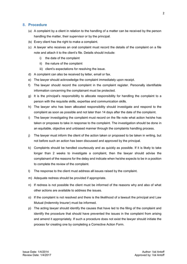 Policy and procedure for client redress | PDF