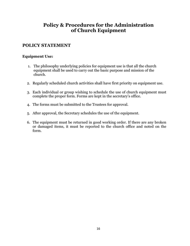 Policy and procedure manual church sample | PDF | Christianity ...