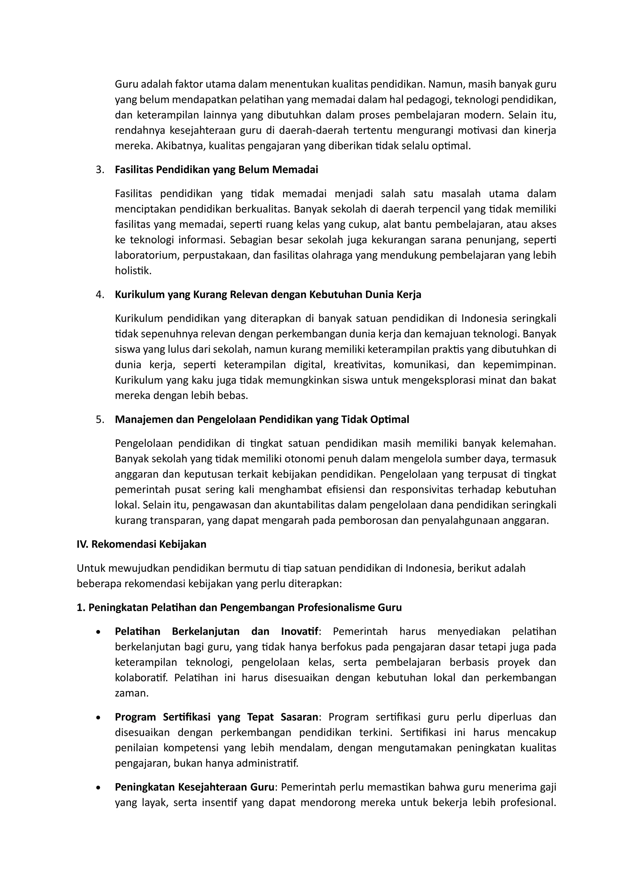 Policy Brief: Mewujudkan Pendidikan Bermutu di setiap Satuan Pendidikan ...