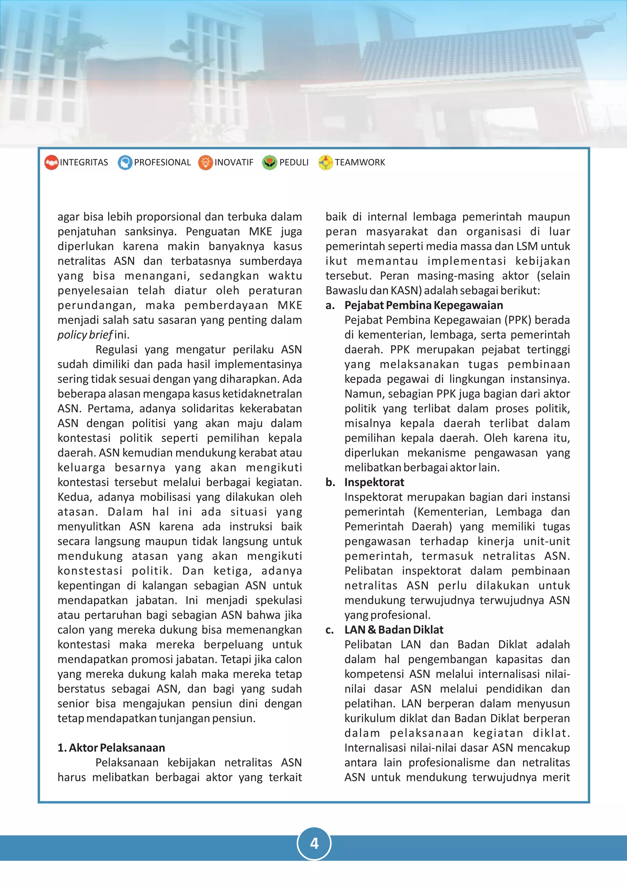 Policy Brief Pelaksanaan Kebijakan Netralitas ASN | PDF