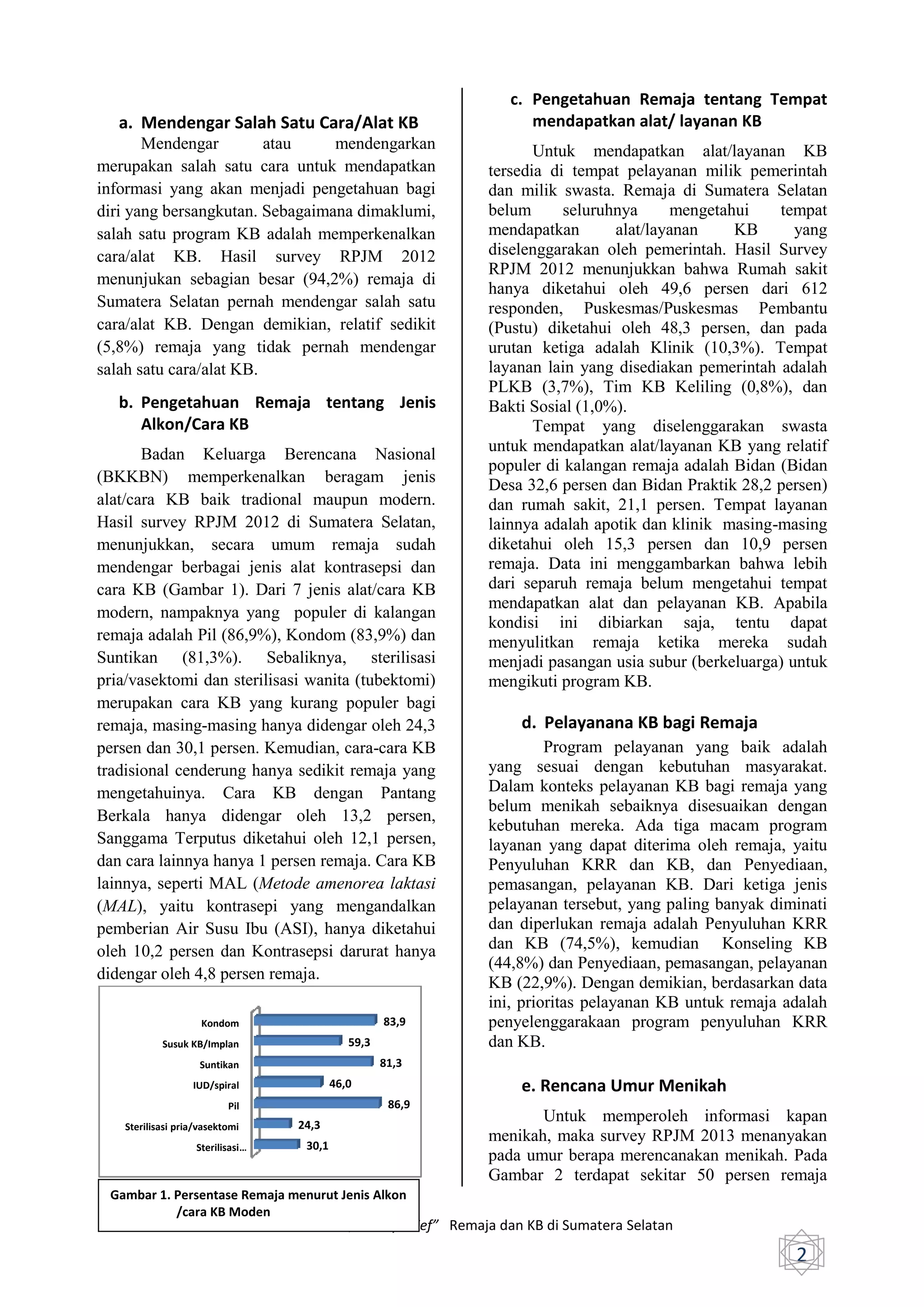 Policy brief remaja dan kb di sumatera selatan edit n posting | PDF