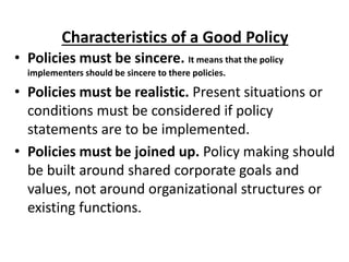 Policy, formulation, implementation and evaluation | PPTX
