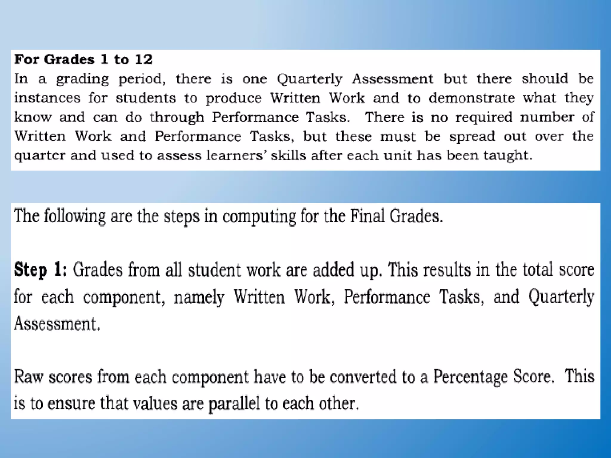 Policy guidelines on classroom assessment for the k to 12 basic ...