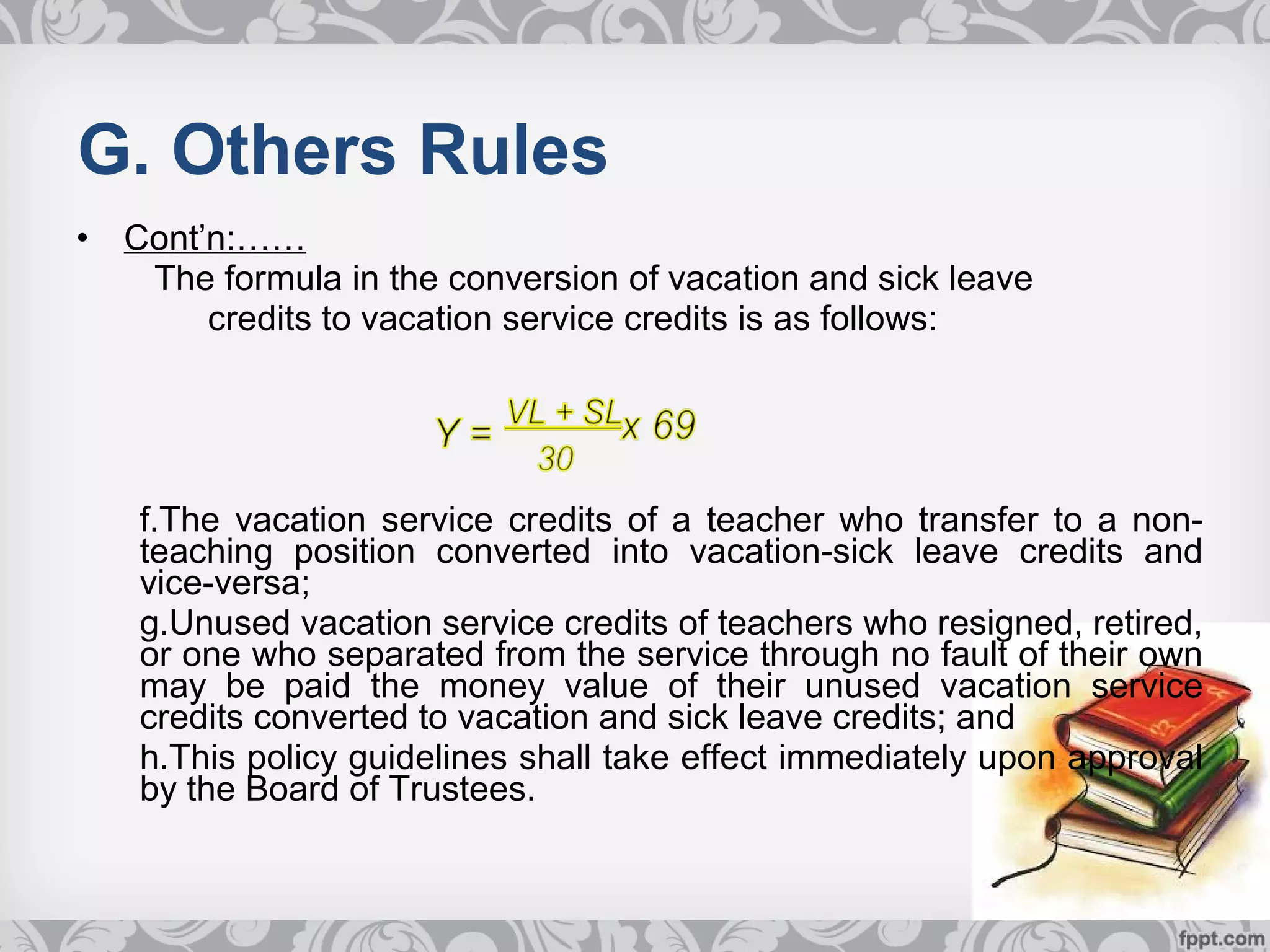 Policy guidelines on the grant of vacation service credits to teachers ...