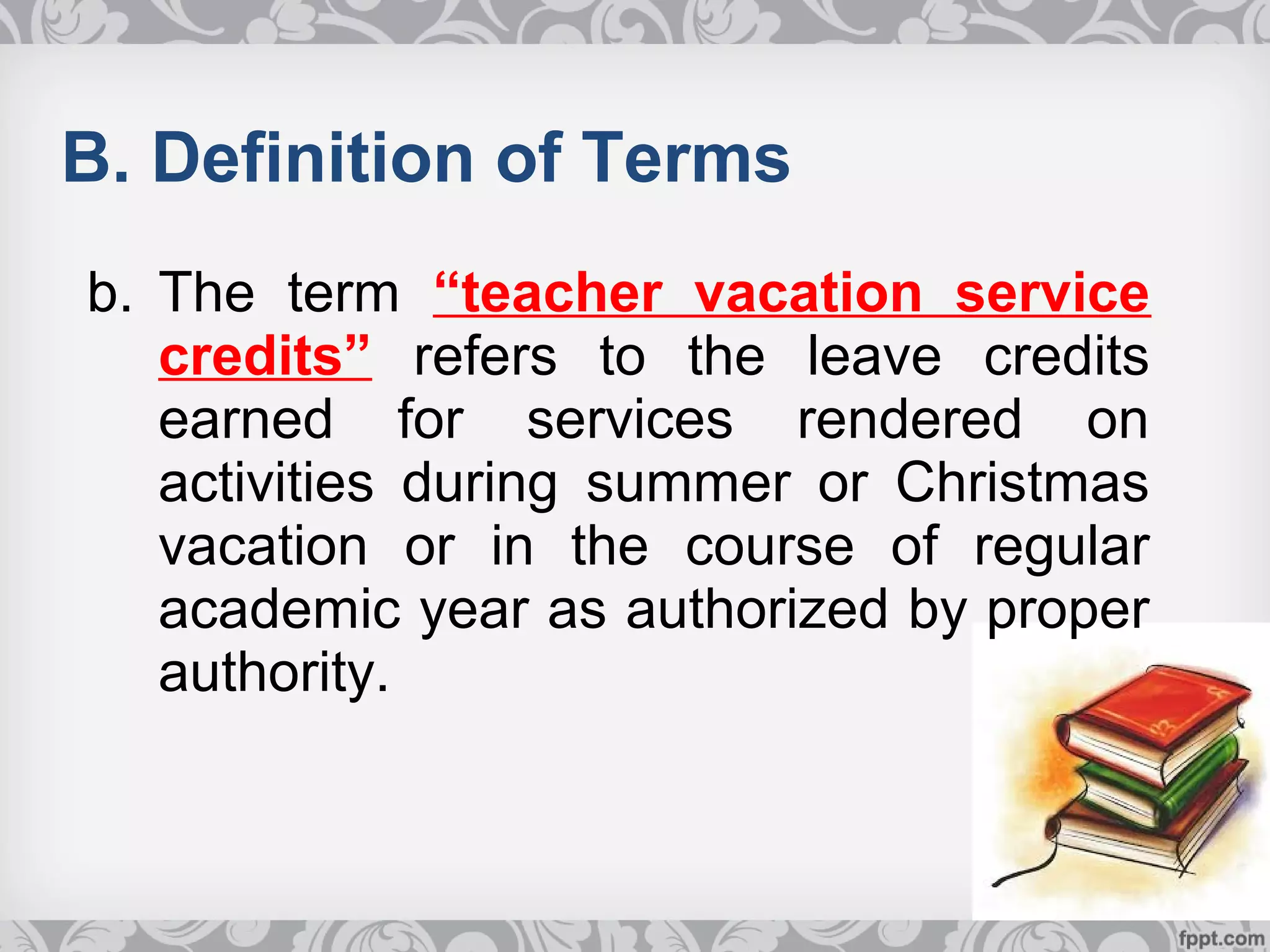 Policy guidelines on the grant of vacation service credits to teachers ...