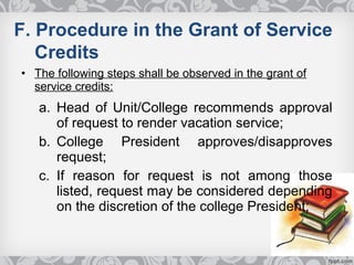 Policy guidelines on the grant of vacation service credits to teachers ...