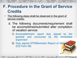 Policy guidelines on the grant of vacation service credits to teachers ...