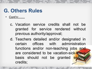 Policy guidelines on the grant of vacation service credits to teachers ...