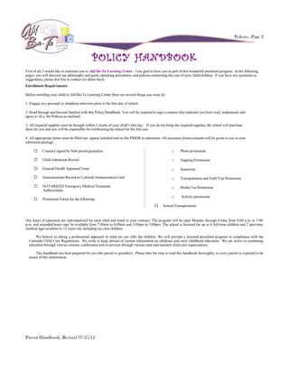 Policy handbook preschool | PDF