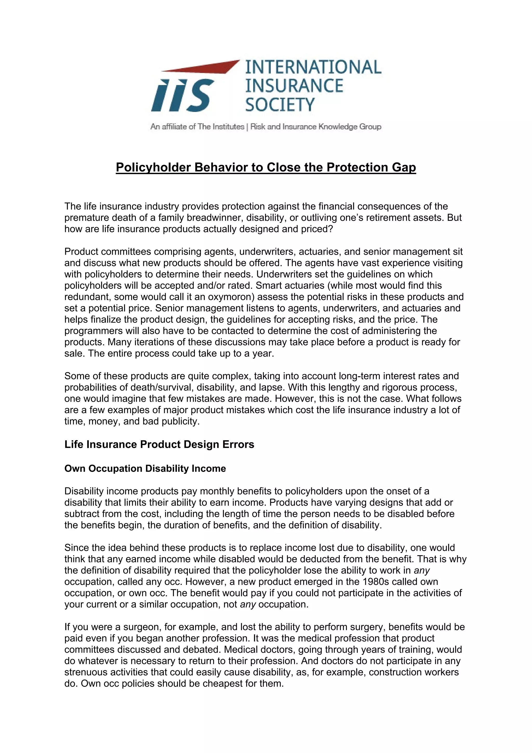 Policyholder behavior to close the protection gap | PDF