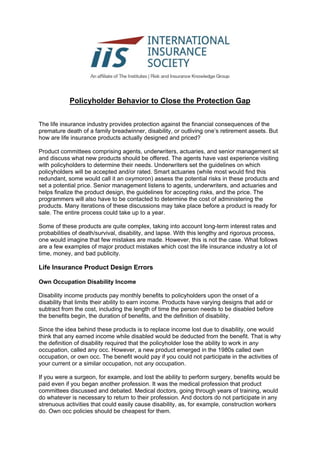 Policyholder behavior to close the protection gap | PDF