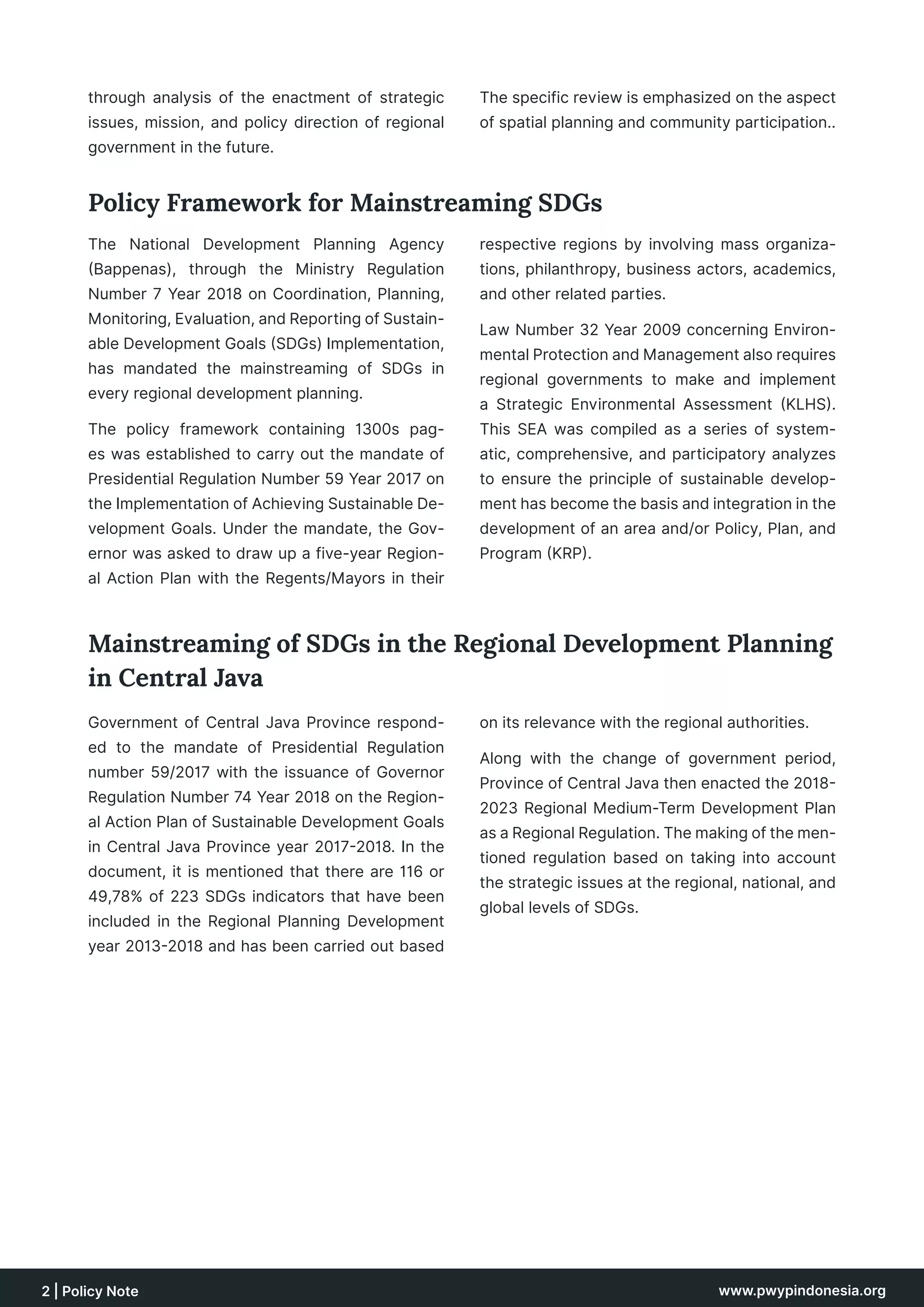 Mainstreaming SDGs in Development Plans in Central Java: Review of ...