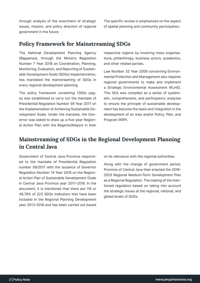 Mainstreaming SDGs in Development Plans in Central Java: Review of Spatial Aspects and Community ...
