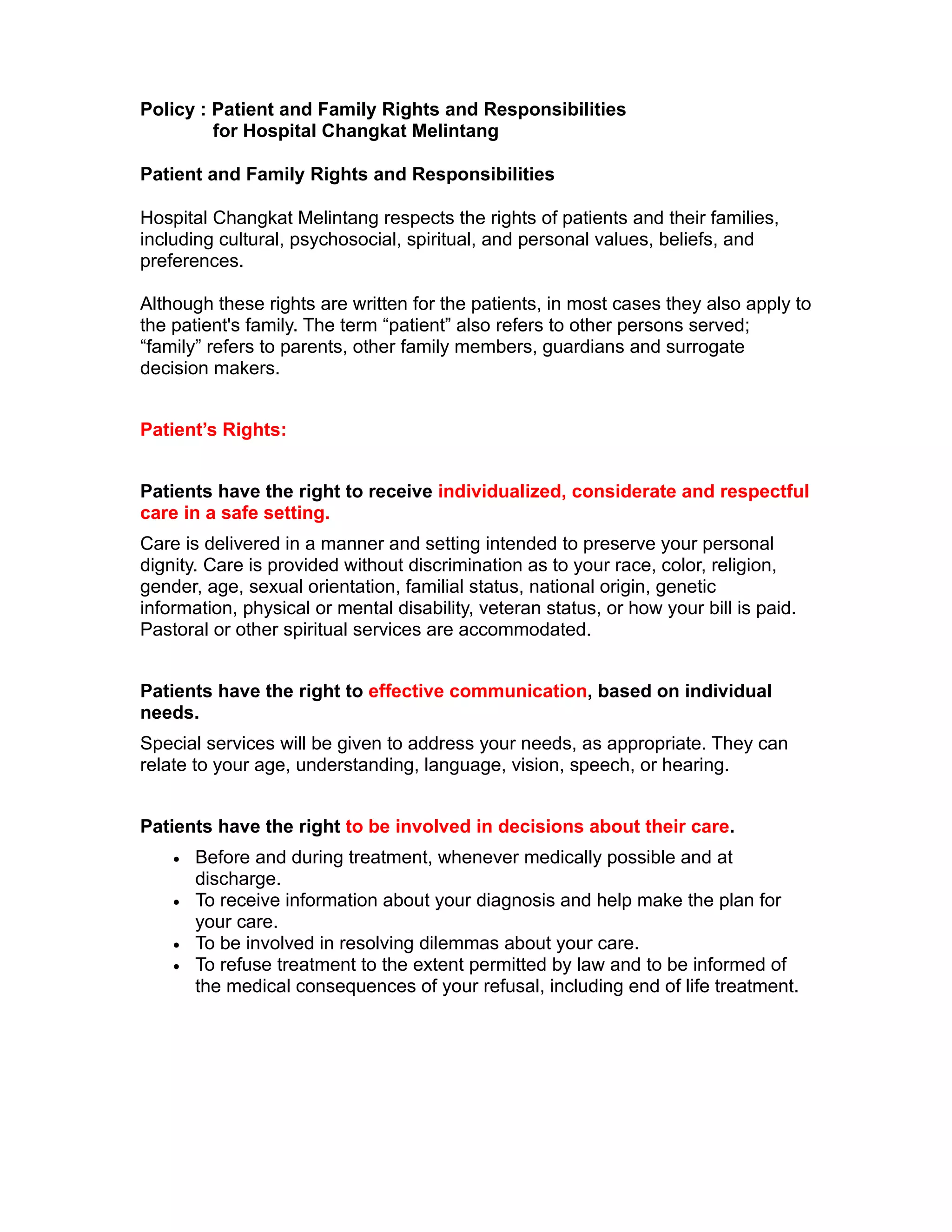Policy on patients rights | DOC