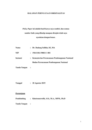 Policy Paper JFP Utama Bappenas: "Optimalisasi Peran Dewan Riset Daerah ...