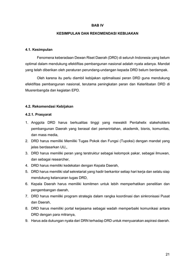 Policy Paper JFP Utama Bappenas: "Optimalisasi Peran Dewan Riset Daerah ...