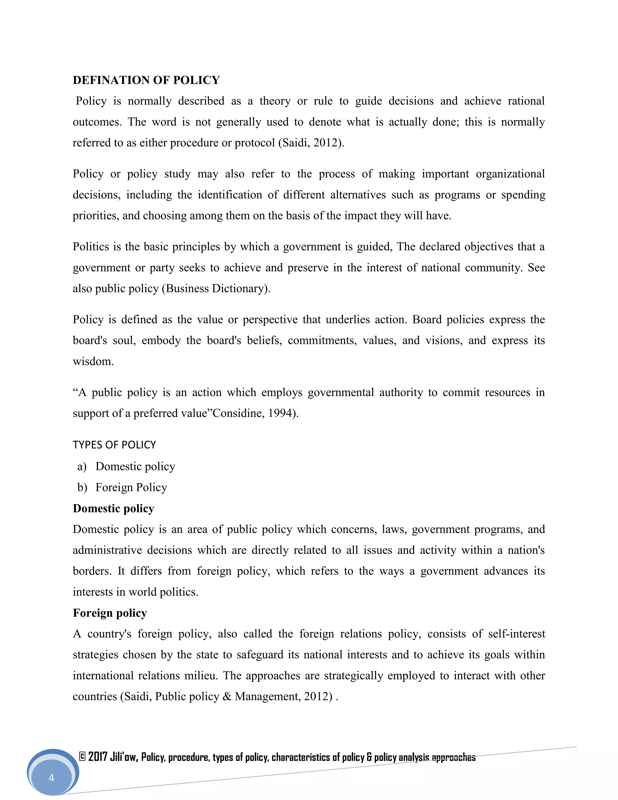 Policy, procedure, types of policy, characteristics of policy & policy ...